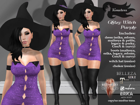 Second Life Marketplace - Tameless Glitzy Witch Purple - Goth Halloween